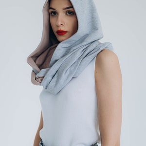 Cotton Jersey Hooded Scarf Natural Fabric Reversable Round Scarf With ...