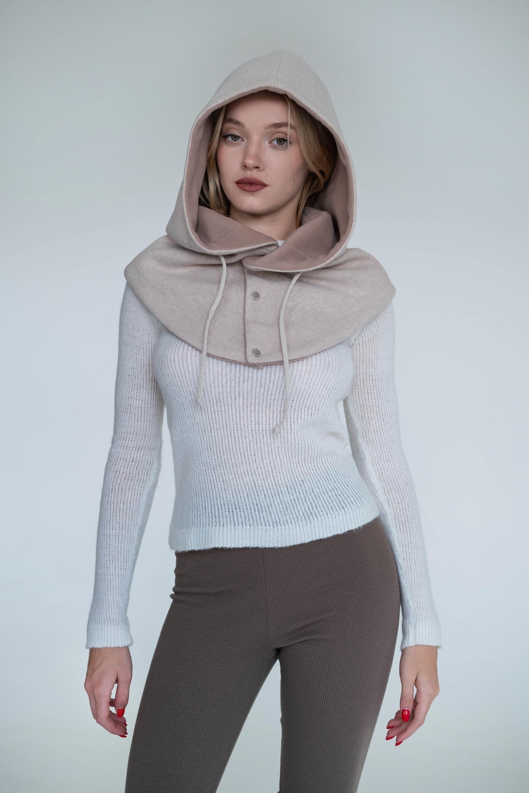 Beige Detached Hooded Scarf Winter Cozy Wool Fleece Cowl Hood Christmas ...