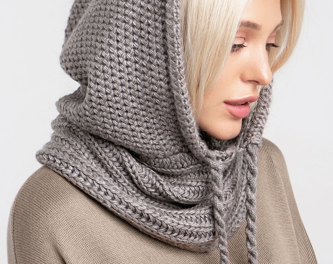 Hooded Scarf Womens Snood Knitted Hooded Scarf - Etsy