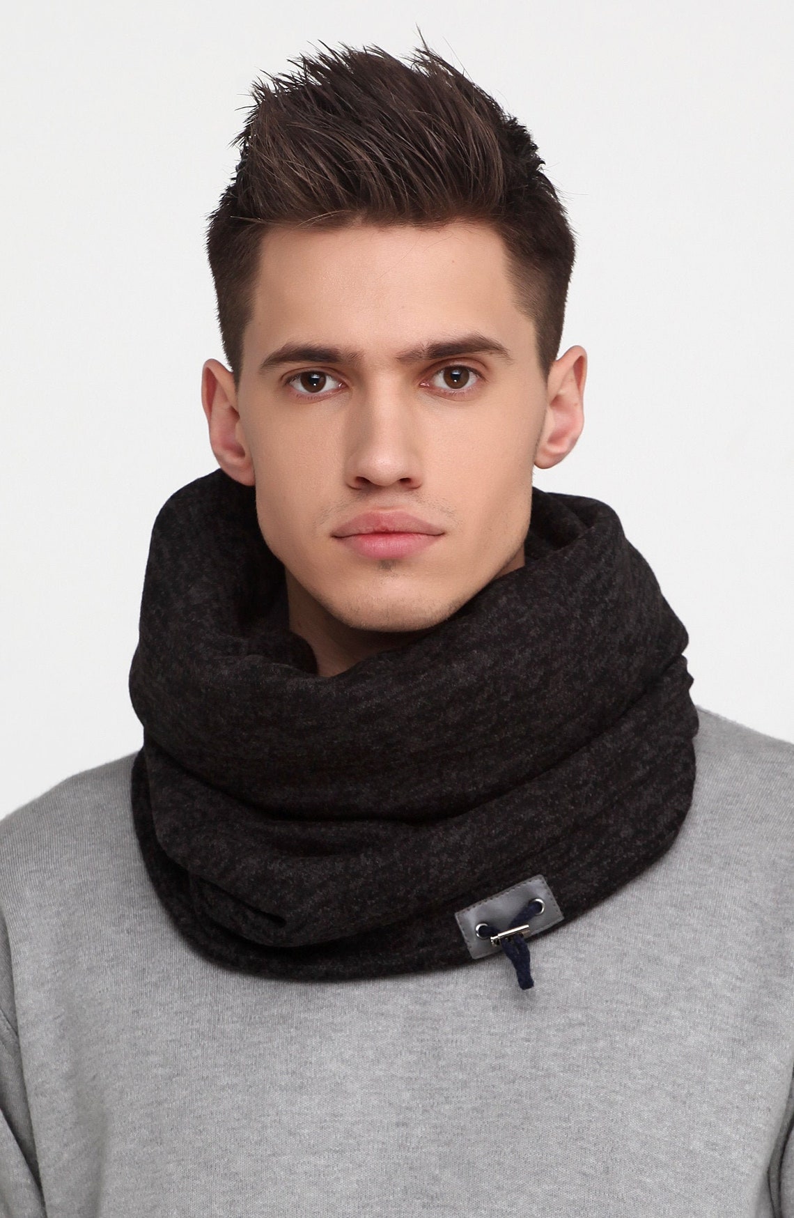 Gray Fleece Hooded Scarf Warm Snood Mens Snood - Etsy