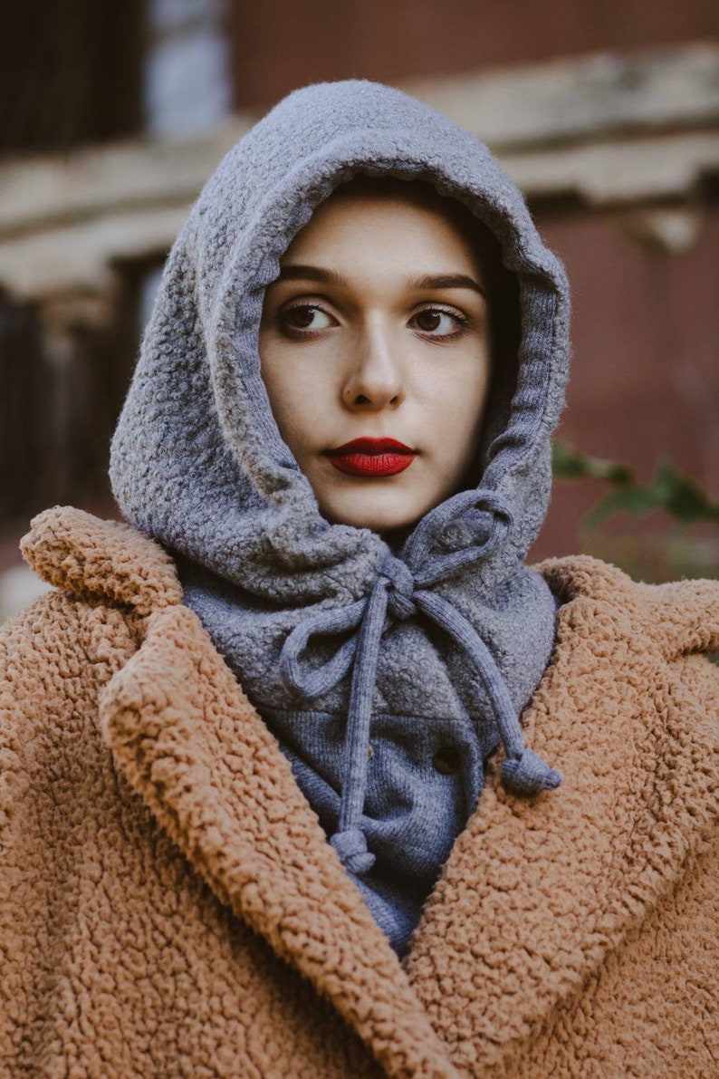 Furry Hooded Scarf Scoodie for Woman Warm Hood Cowl Beige - Etsy