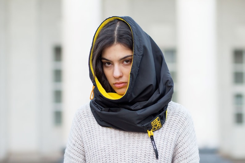 Winter Hooded Scarf Waterproof Snood Black Rainproof Snood - Etsy