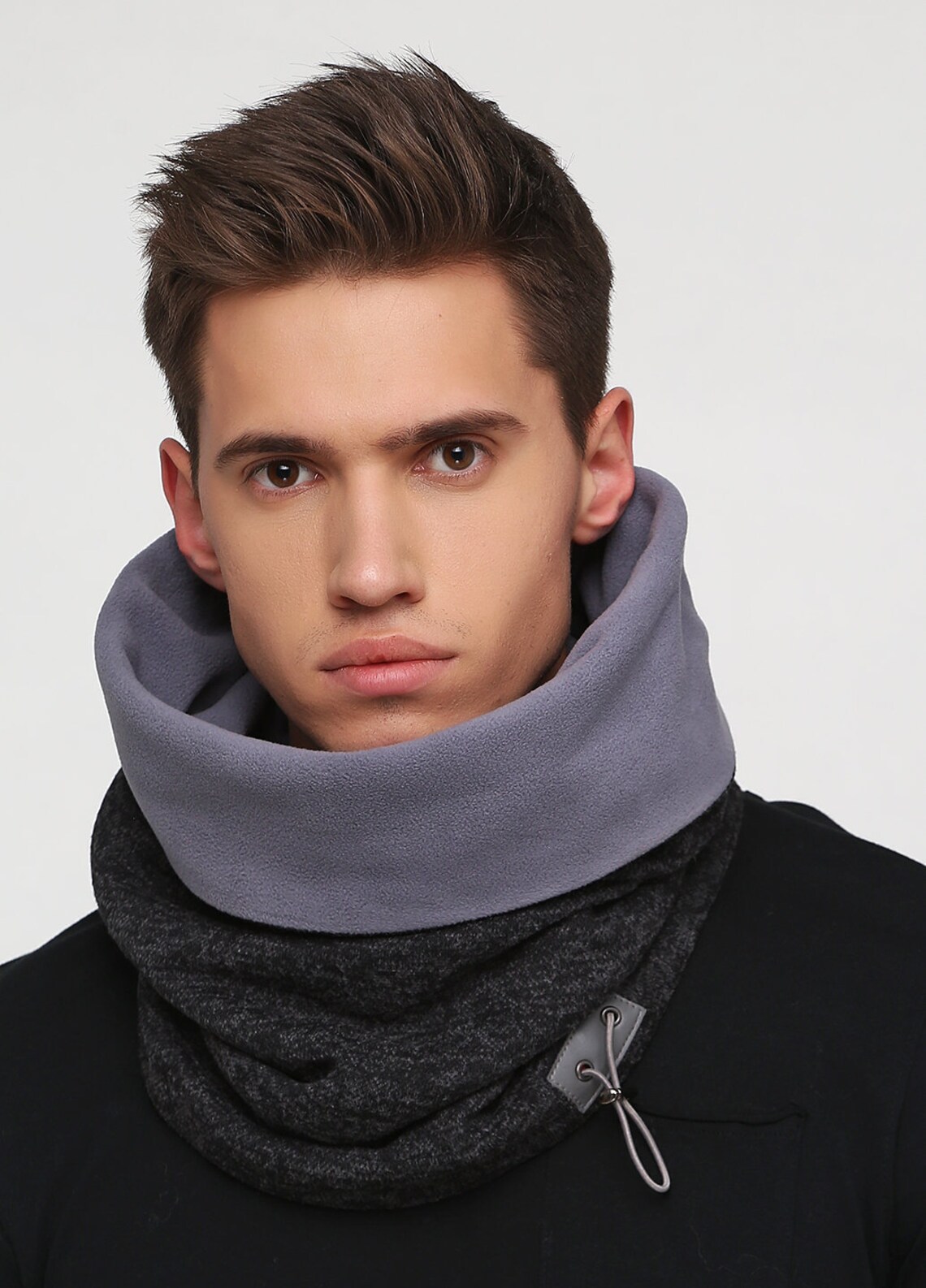 Hooded Gray Scarf Fleece Snood Hooded Cowl Snood Mens Snood - Etsy
