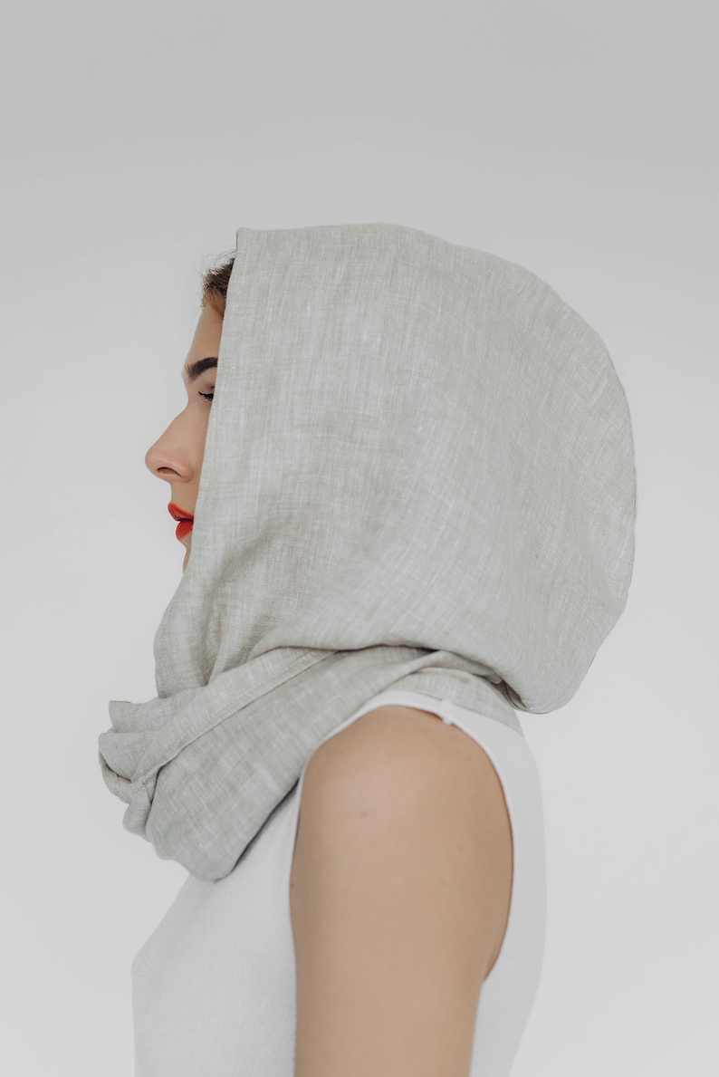 Linen Hooded Scarf Natural Fabric Round Scarf With Hood Linen Circle ...