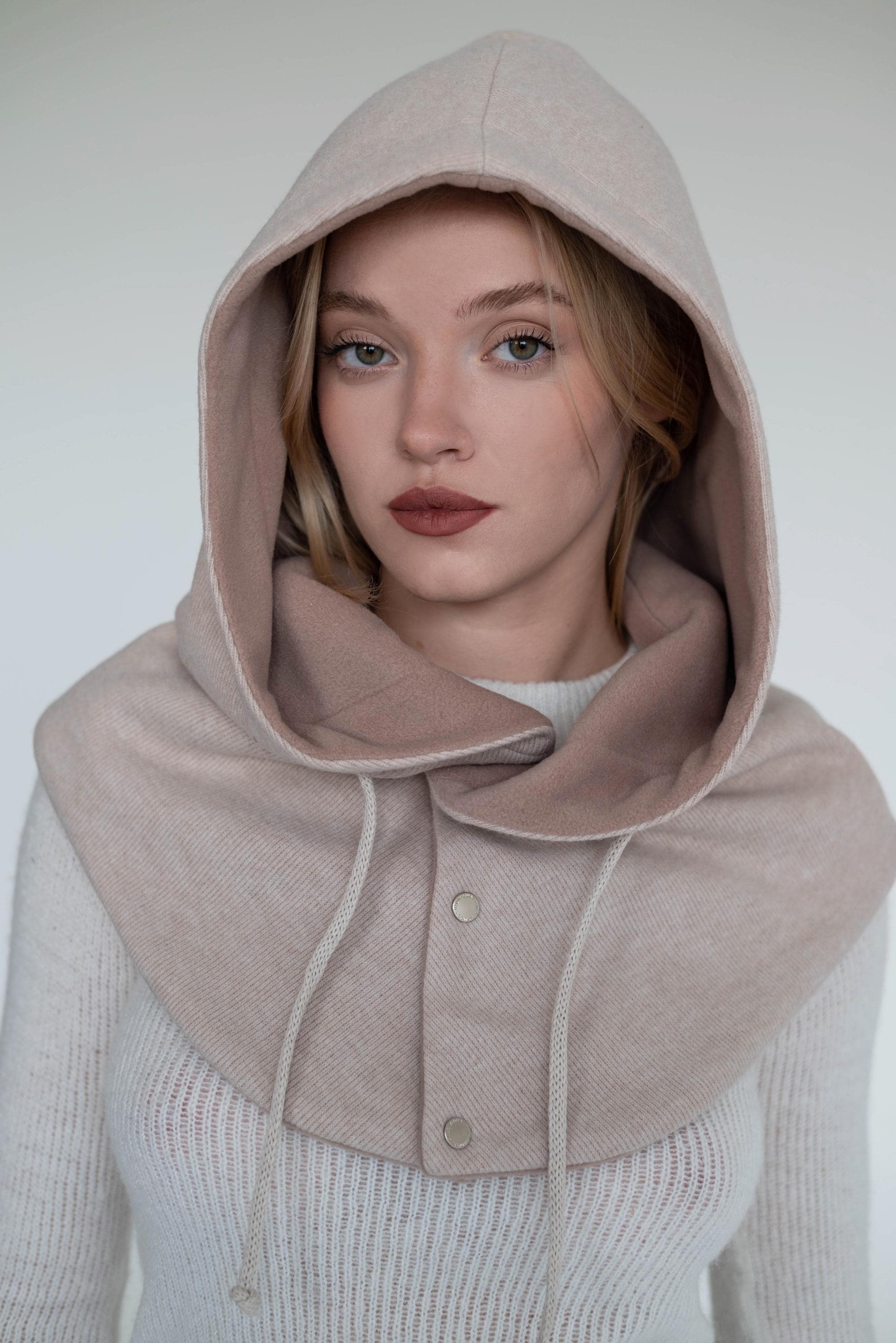 Beige Detached Hooded Scarf Winter Cozy Wool Fleece Cowl Hood Christmas ...