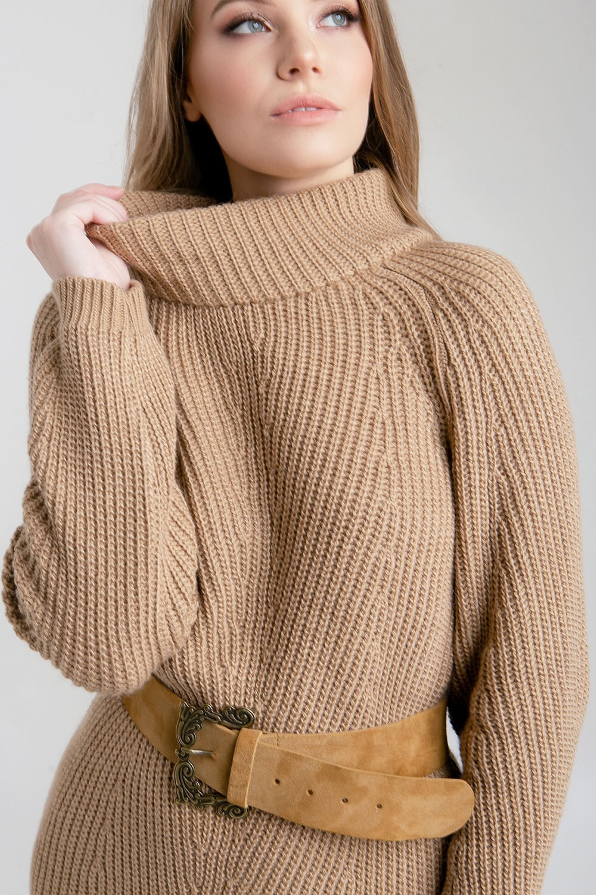 Beige Sweaterdress Midi Loose Fit Sweater Dress Womens Long Etsy