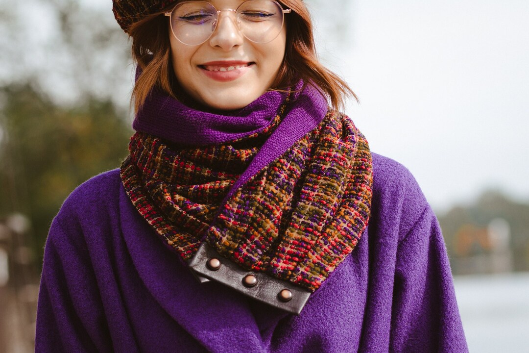 Wool Purple Winter Scarf and Beret Set Warm Purple Scarf Women Winter ...