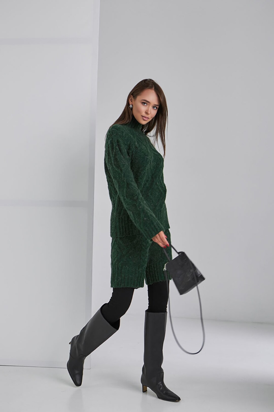 Warm Wool Turtleneck Sweater and Shorts Set Terracotta Cable Knit ...