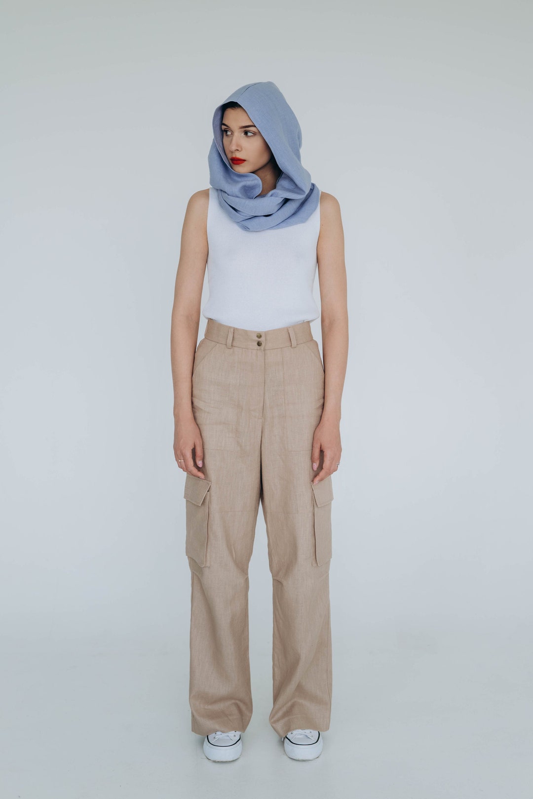 Linen Hooded Scarf Natural Fabric Round Scarf With Hood Linen Circle ...