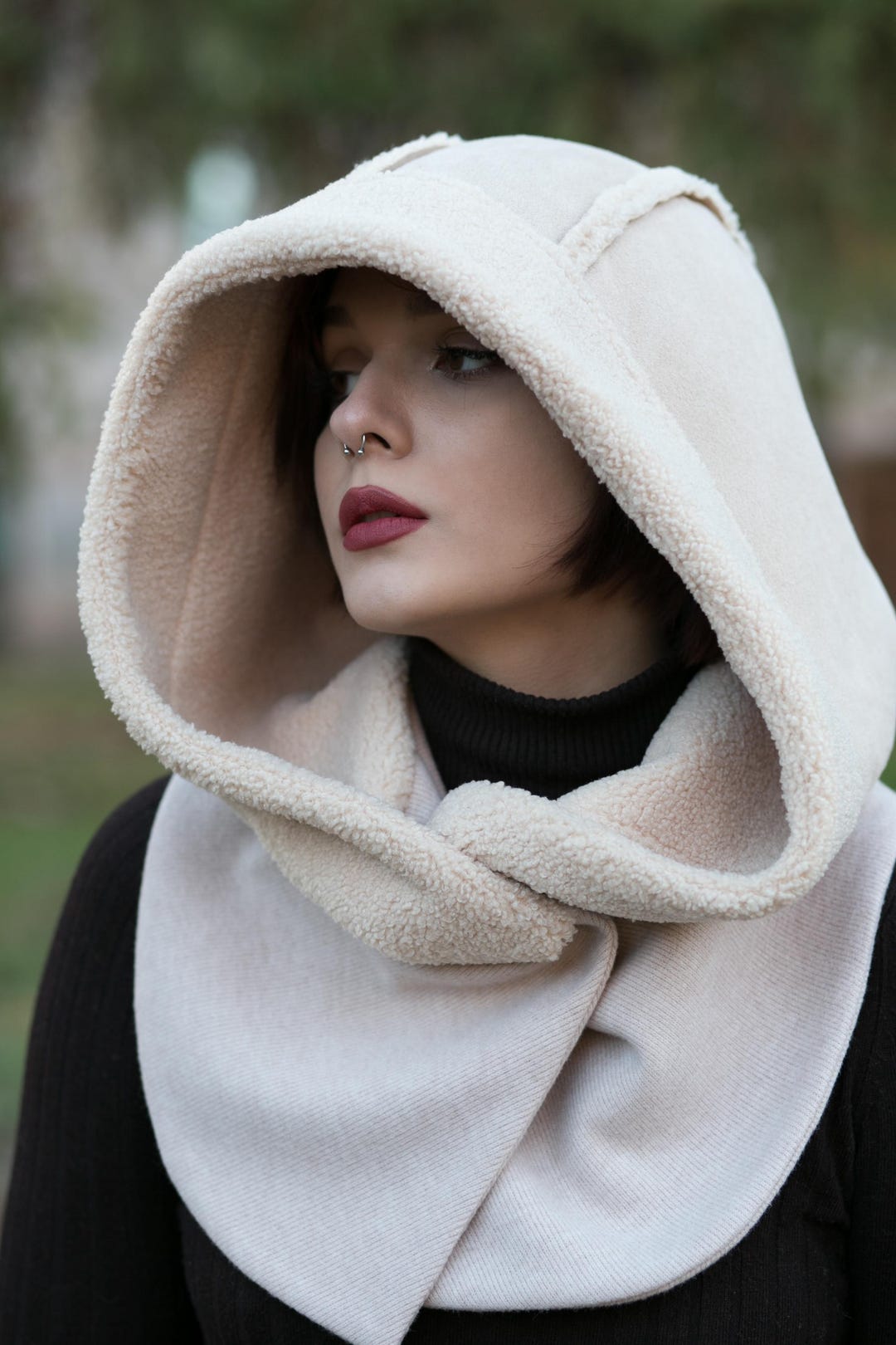 Warm Faux Suede Furry Detached Hooded Scarf Maxi Winter Cowl Hood - Etsy