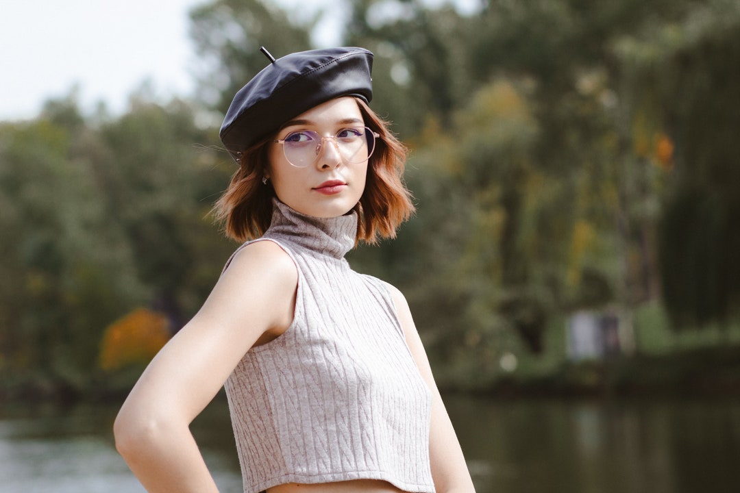 Black Faux Leather Beret Hat French Beret With Fleece Leather Beret - Etsy