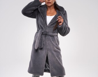 Black Faux Fur Coat with a Classic Collar | Etsy