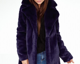 Navy Blue Faux Fur Coat - Etsy