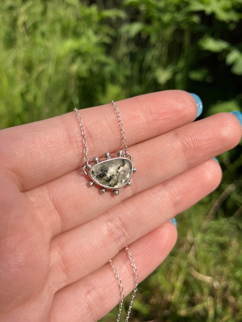 Freeform Tourmalinated Quartz and Recycled Sterling Silver Granulation ...