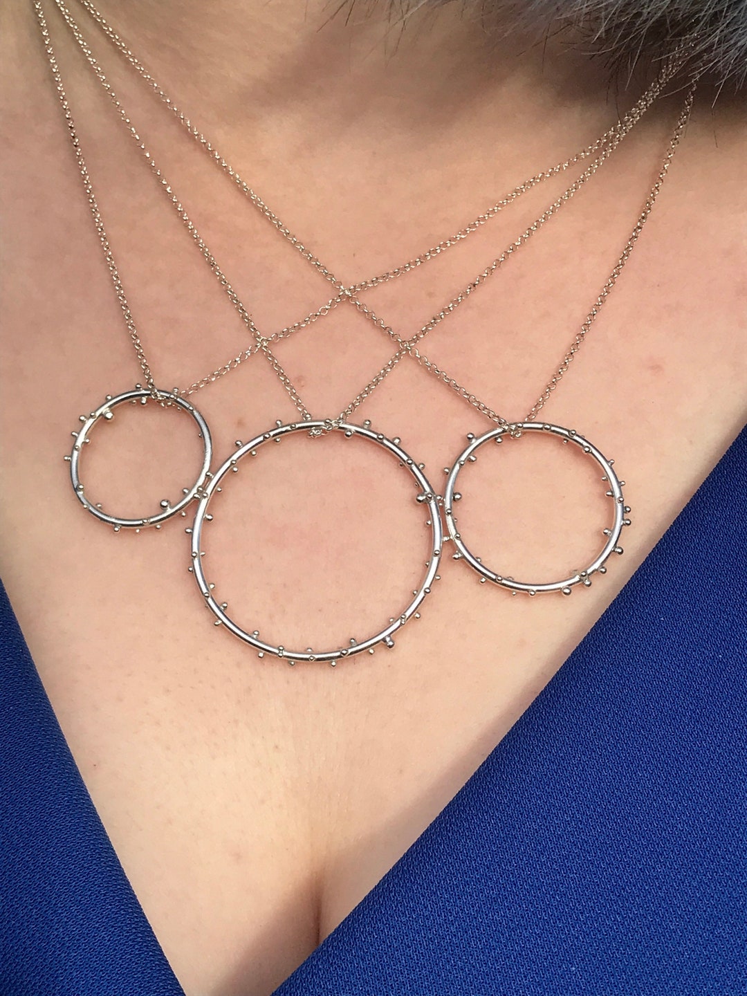 Sterling Silver Iota Circle Necklaces With Granulation in Varying Sizes ...