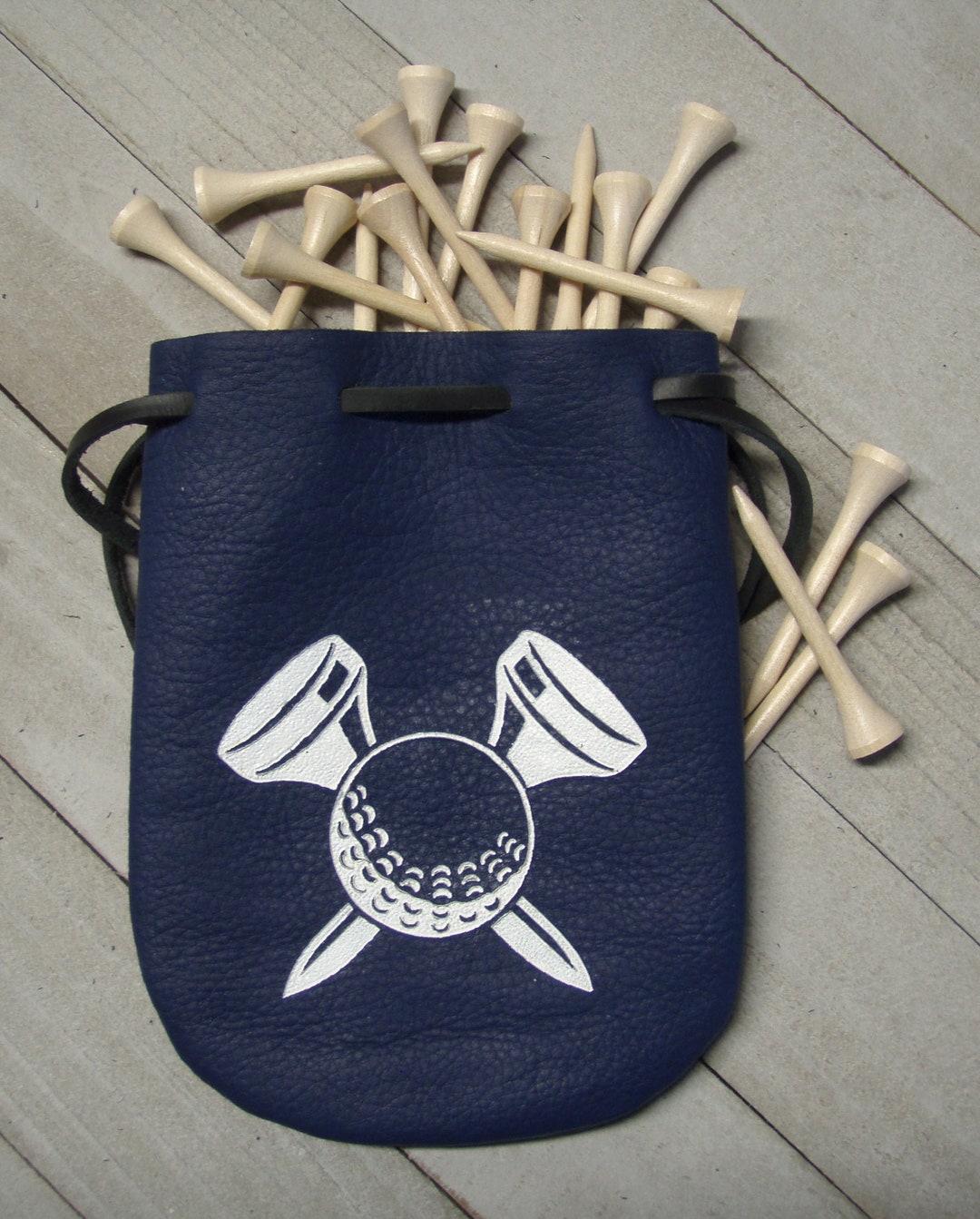 Laser Engraved Leather Drawstring Golf Tee Pouch, 4 X 5.75, Golf Tee ...