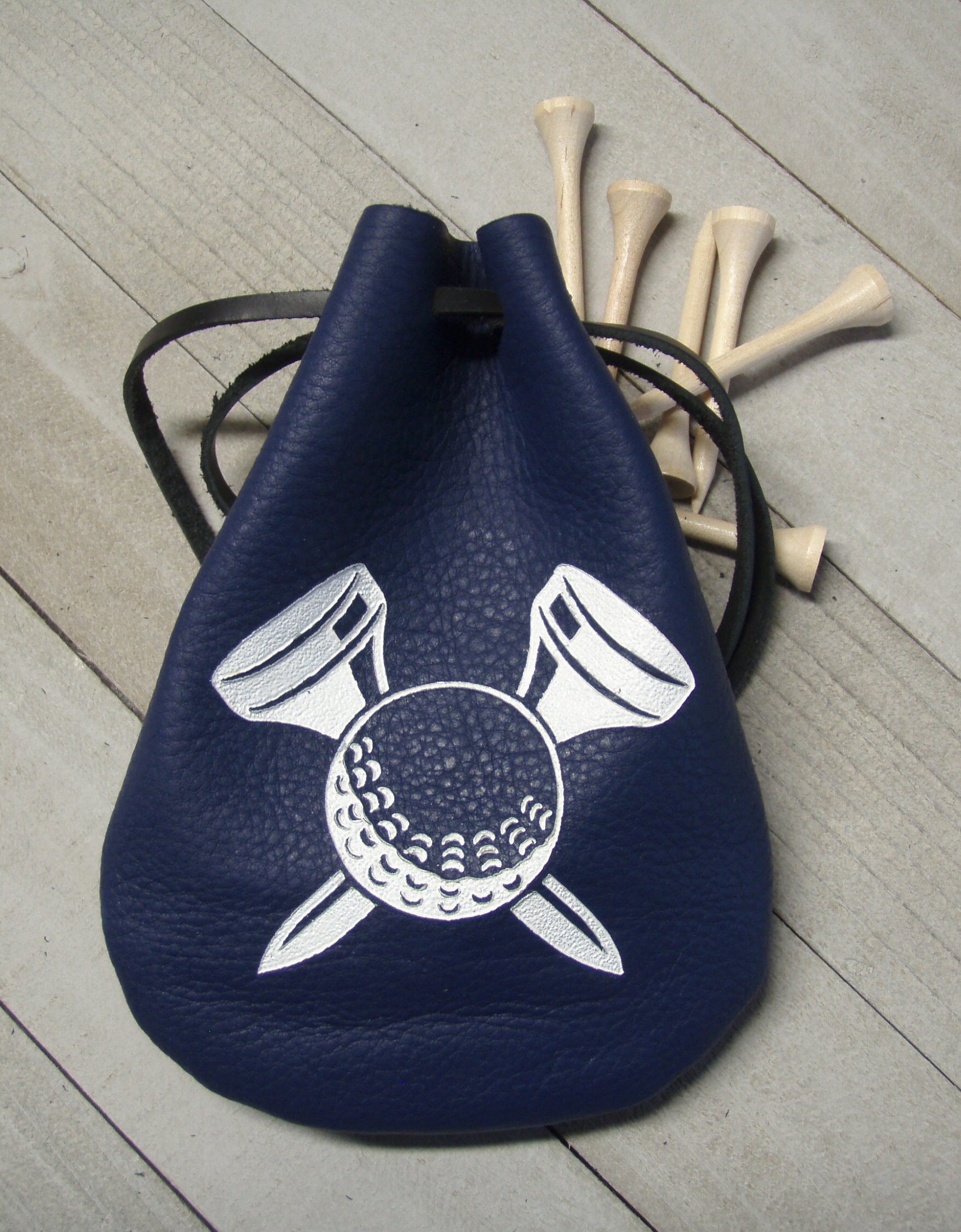 Laser Engraved Leather Drawstring Golf Tee Pouch, 4 X 5.75, Golf Tee ...