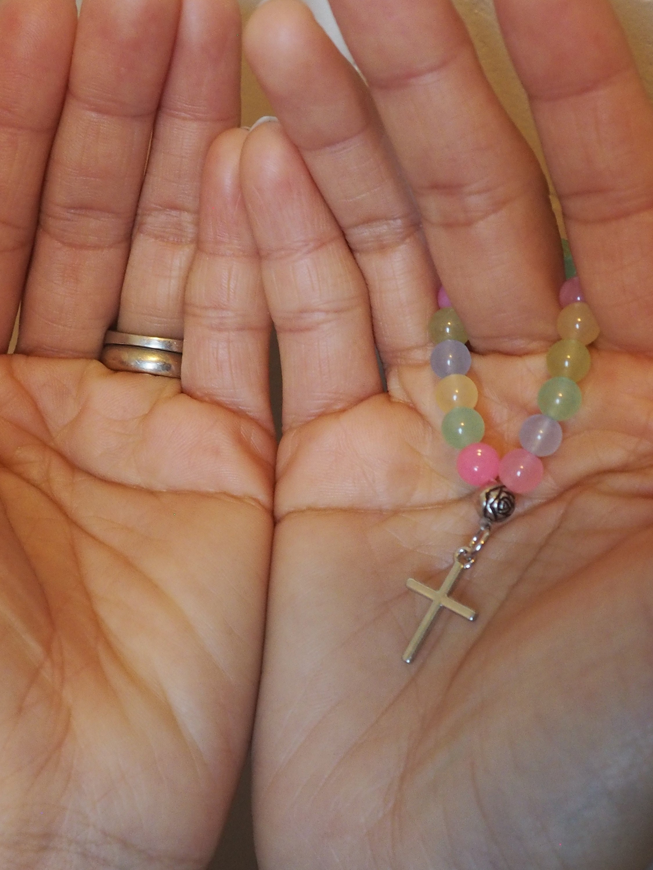 Buy Natural Pastel Jade Prayer Beads Ring With Cross, Finger Prayer ...