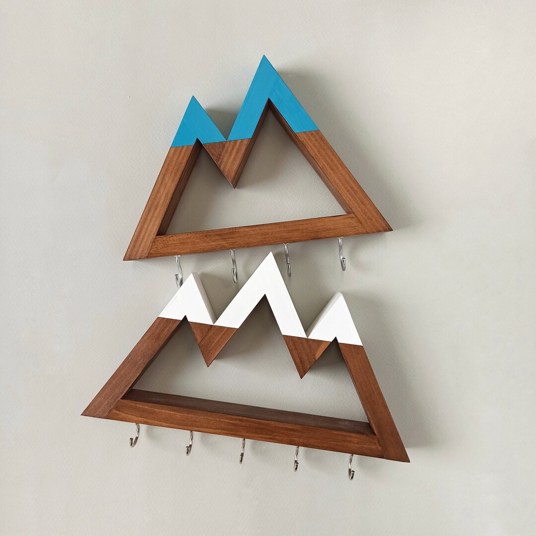 Mountain Key Holder: Handcrafted Wood Wall Rack for Jewelry and Keys - Etsy
