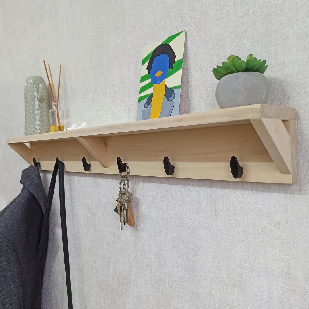 Handcrafted Wooden Shelf With Hooks – Made From Reclaimed Aspen Wood - Etsy