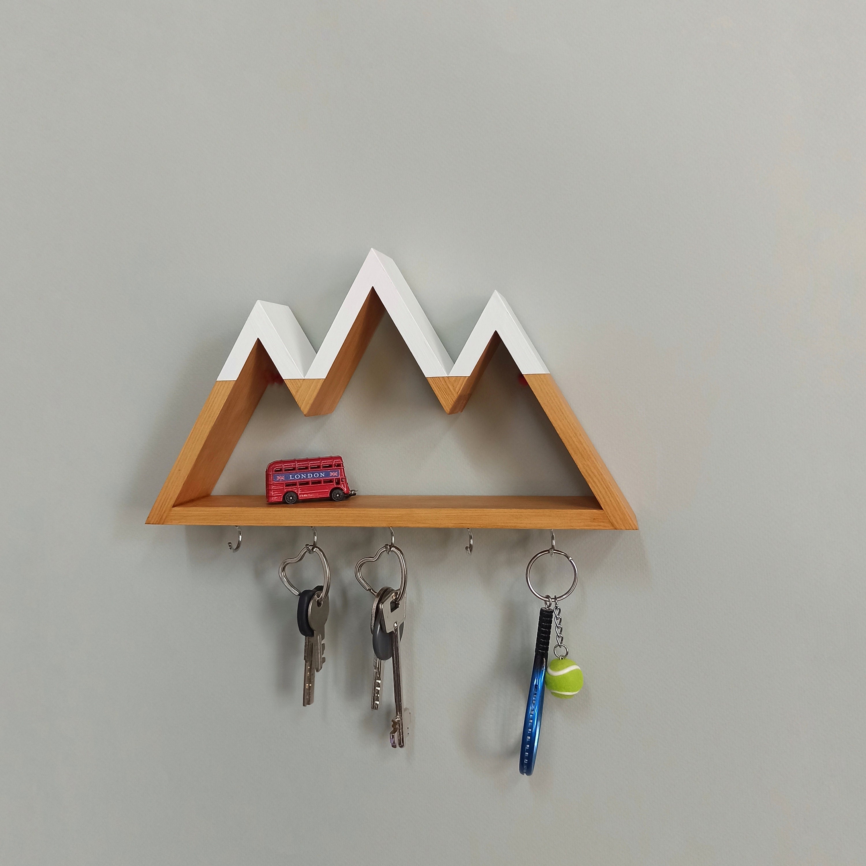Mountain Decor Wood Wall Decor Key Hooks Wooden Mountain Shelf Rustic ...