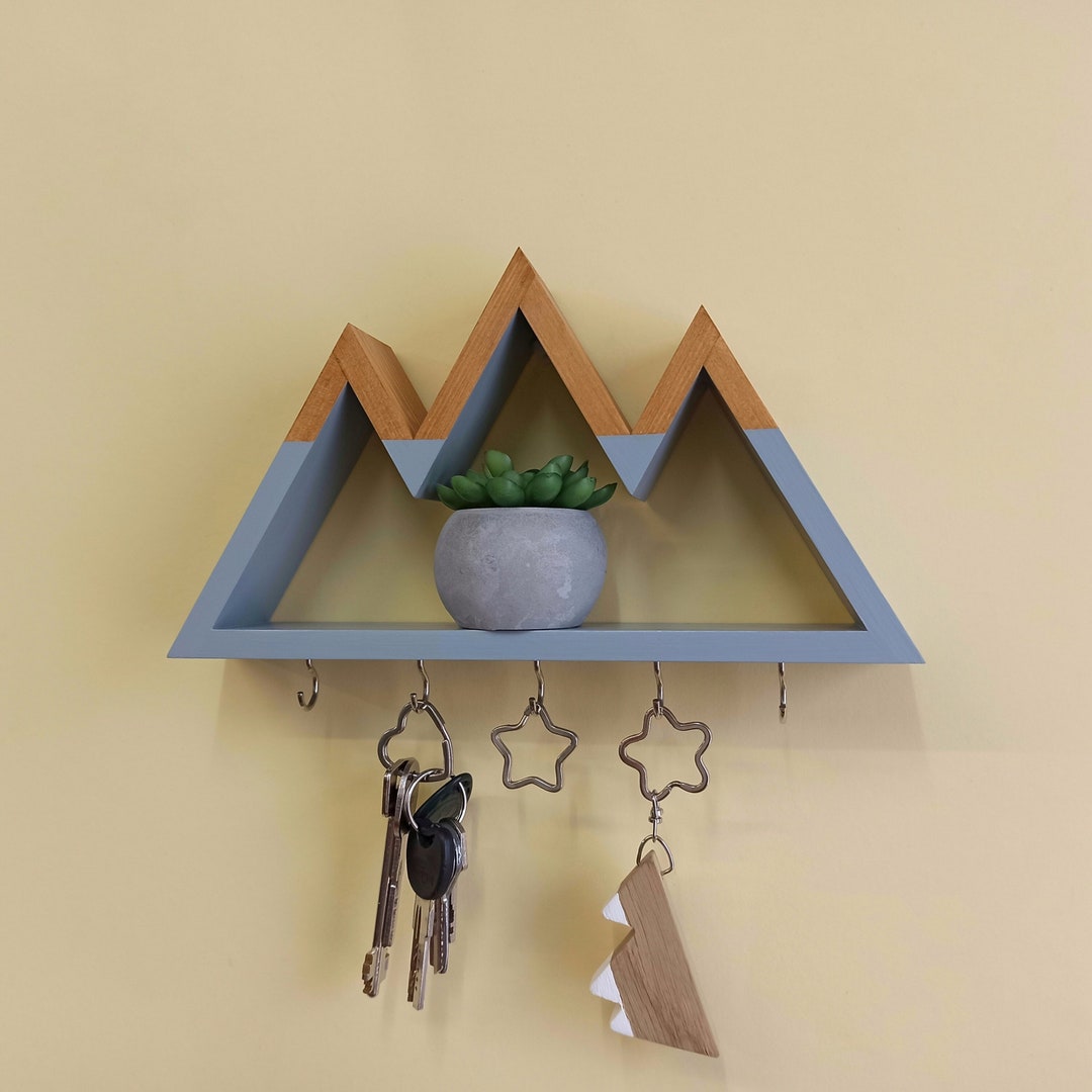 Mountains Mini Shelf With Key Hooks Handmade Storage Organizer for Keys ...