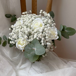 Eucalyptus Babys Breath Rose Bridal Bouquet Bridesmaid Gift Flower Girl Groom Groomsmen Present ...