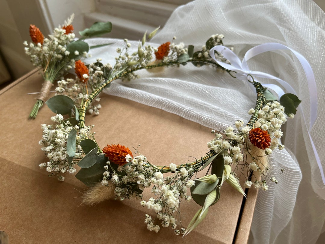 Rustic Flower Crown // Dried Eucalyptus Gypsophila Wreath // Bride ...