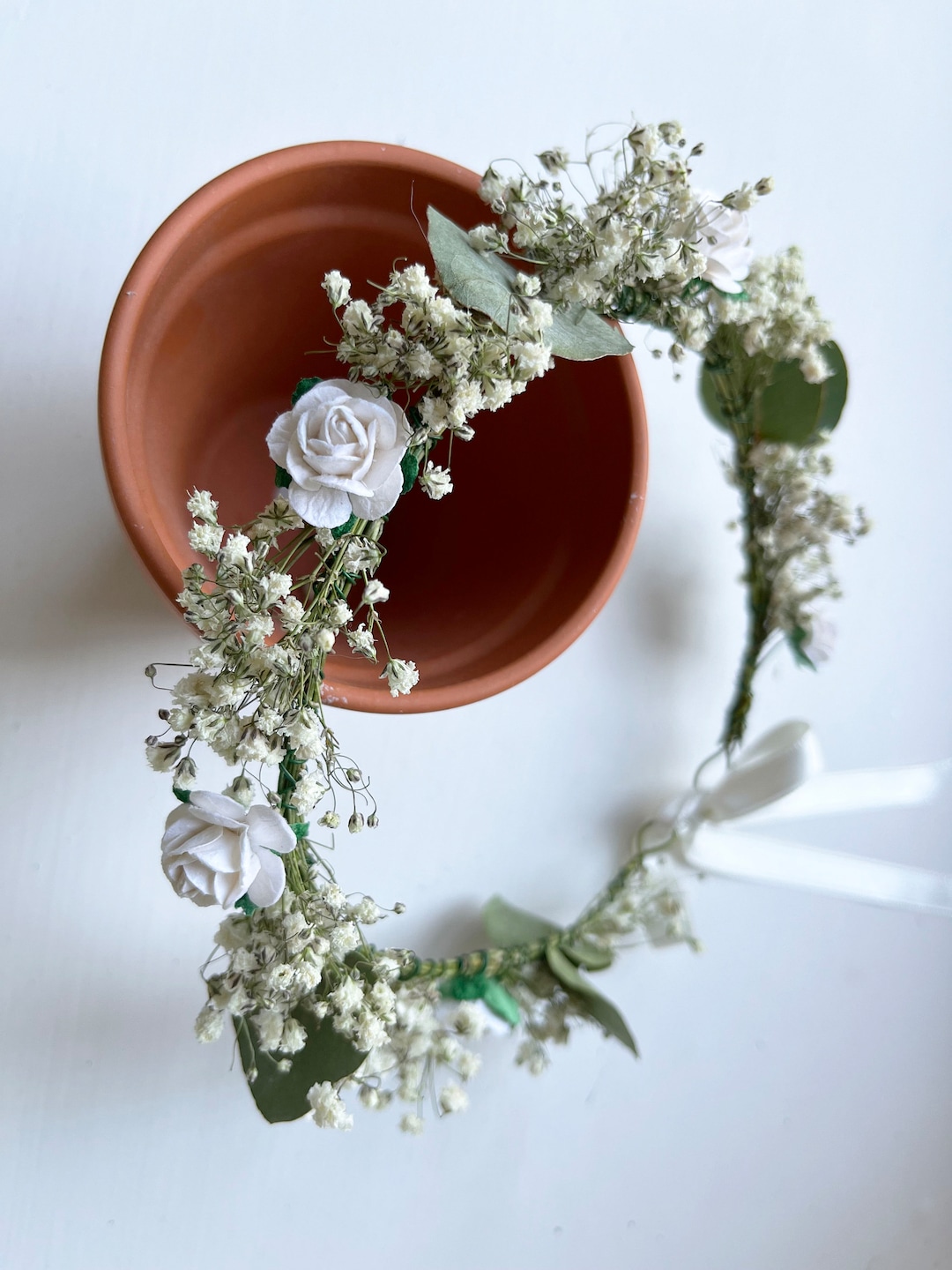 Dried Flower Crown With Gypsophila Rose and Eucalyptus – Boho Style ...