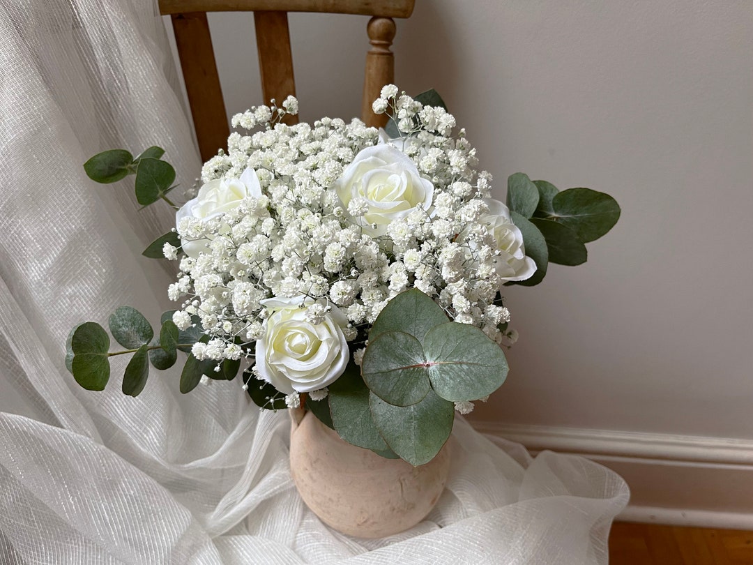 Eucalyptus Babys Breath Rose Bridal Bouquet Bridesmaid Gift Flower Girl Groom Groomsmen Present ...