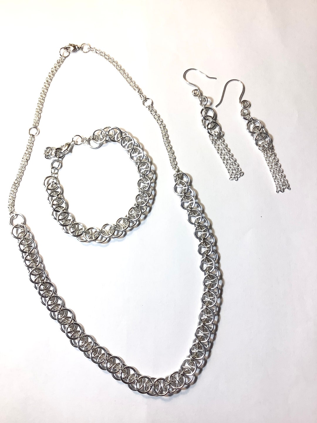 Silver Woven Chain Necklace Bracelet and Earring Set - Etsy