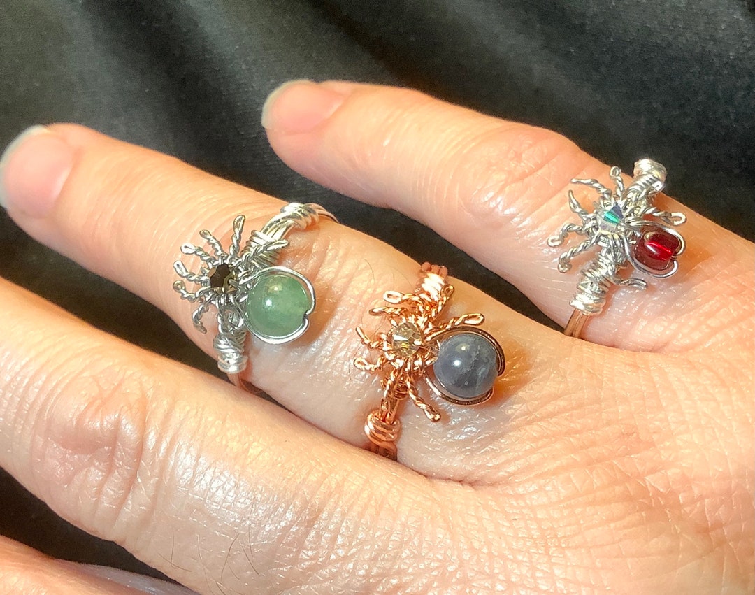 Wire Wrap Gemstone Spider Rings Halloween Rings - Etsy