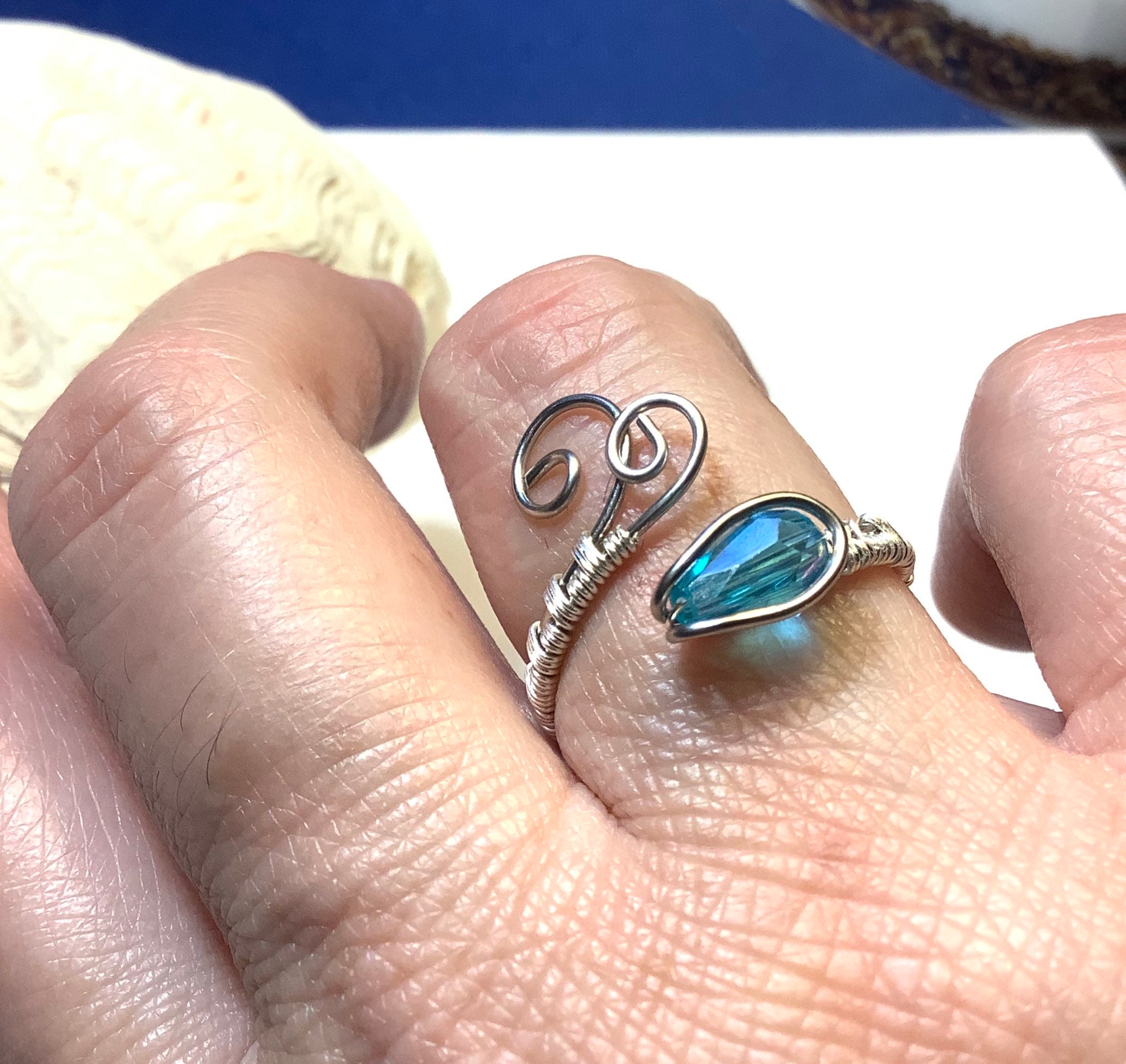 Silver Wire Weave Snake Ring With Blue Crystal Bead - Etsy