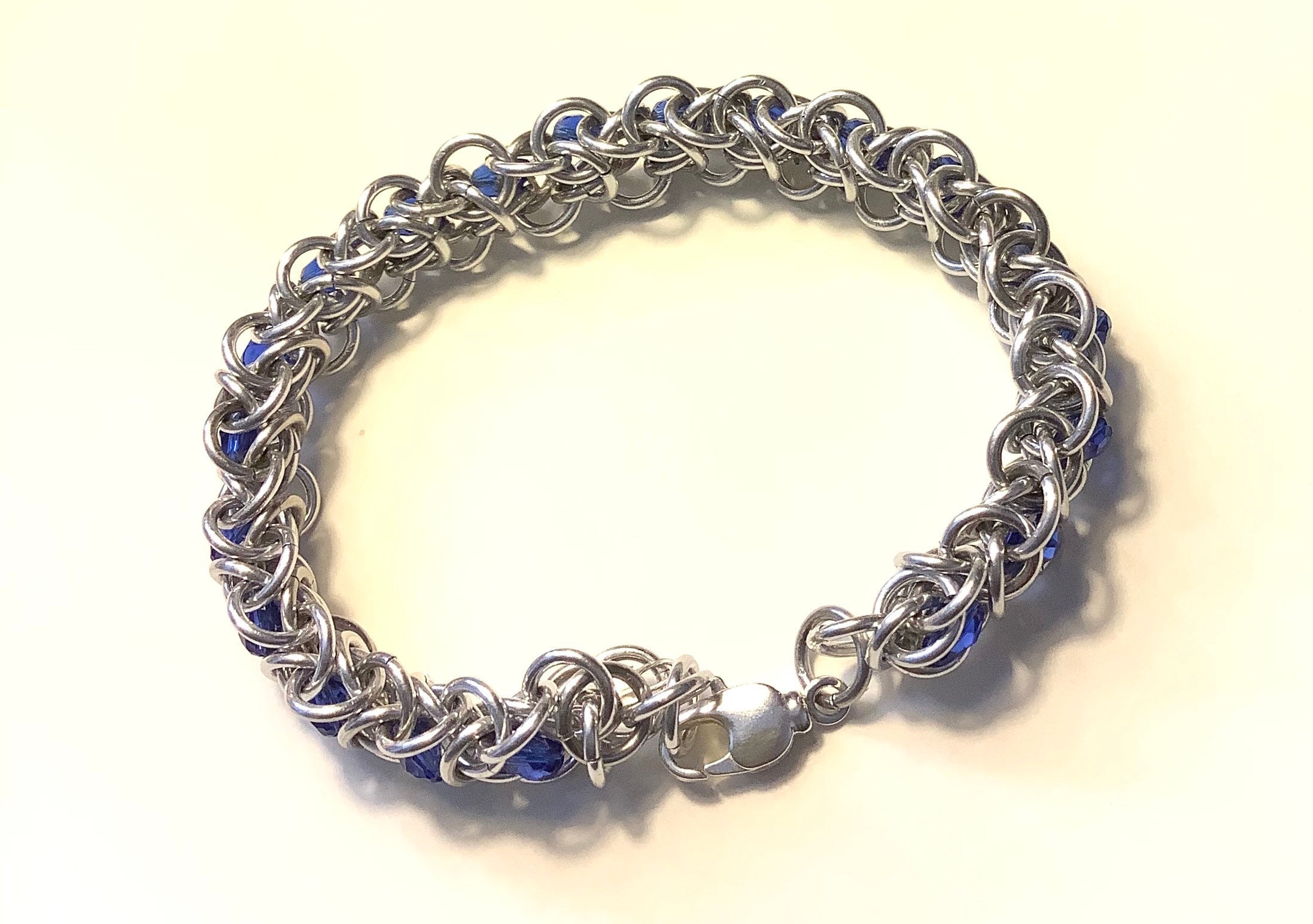Silver Elf Weave Chainmaille Bracelet With Sapphire Blue Beads - Etsy