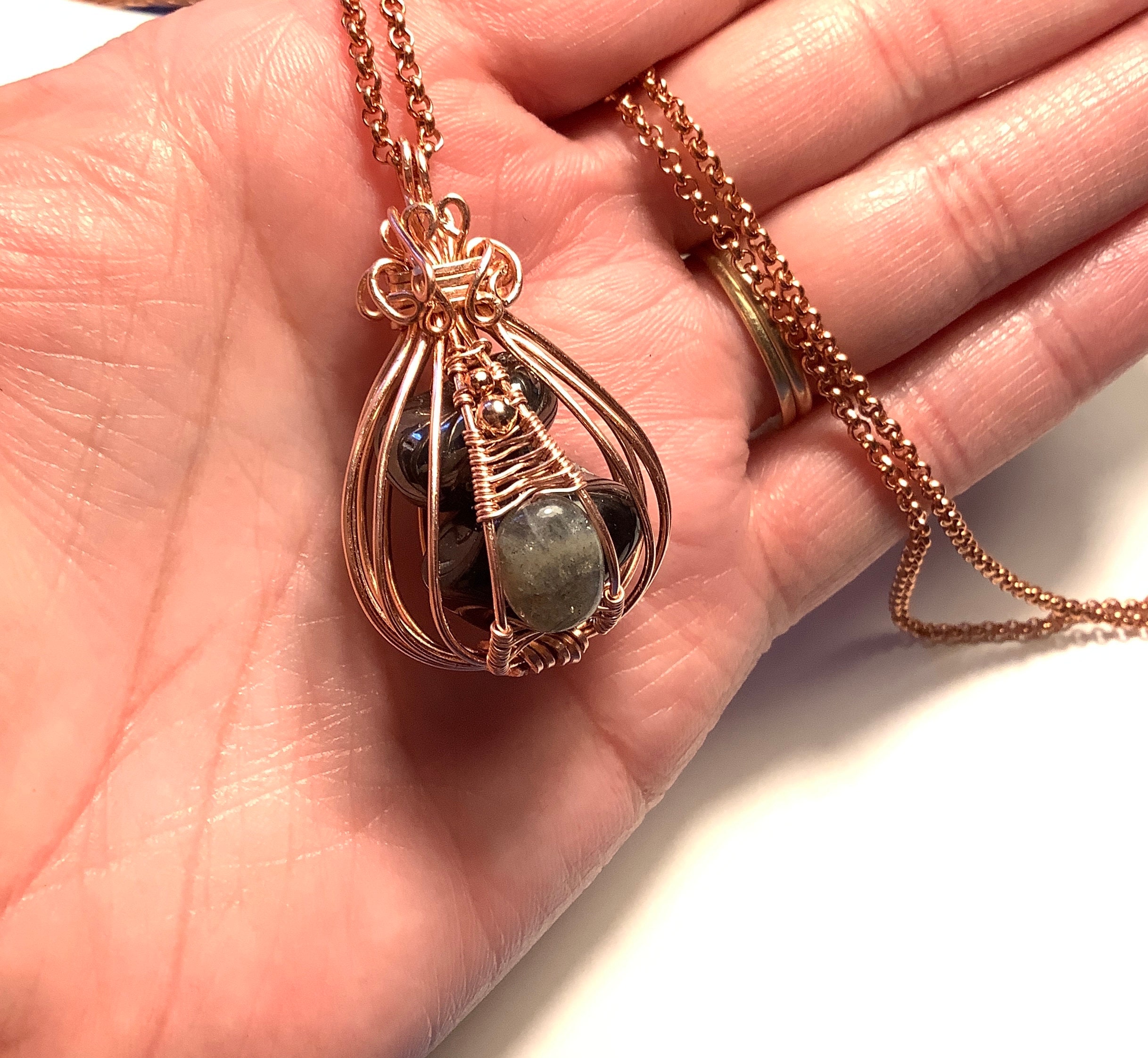 Wire Wrap Hinged Cage Teardrop Shape Pendant Necklace - Etsy