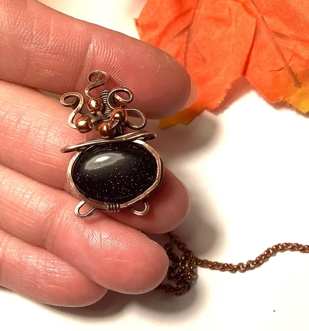 Copper Wire Wrapped Tiny Blue Goldstone Cauldron Pendant Oxidized - Etsy