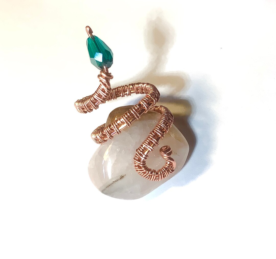 Copper Wire Weave Snake Ring With Green Crystal Teardrop Bead ...