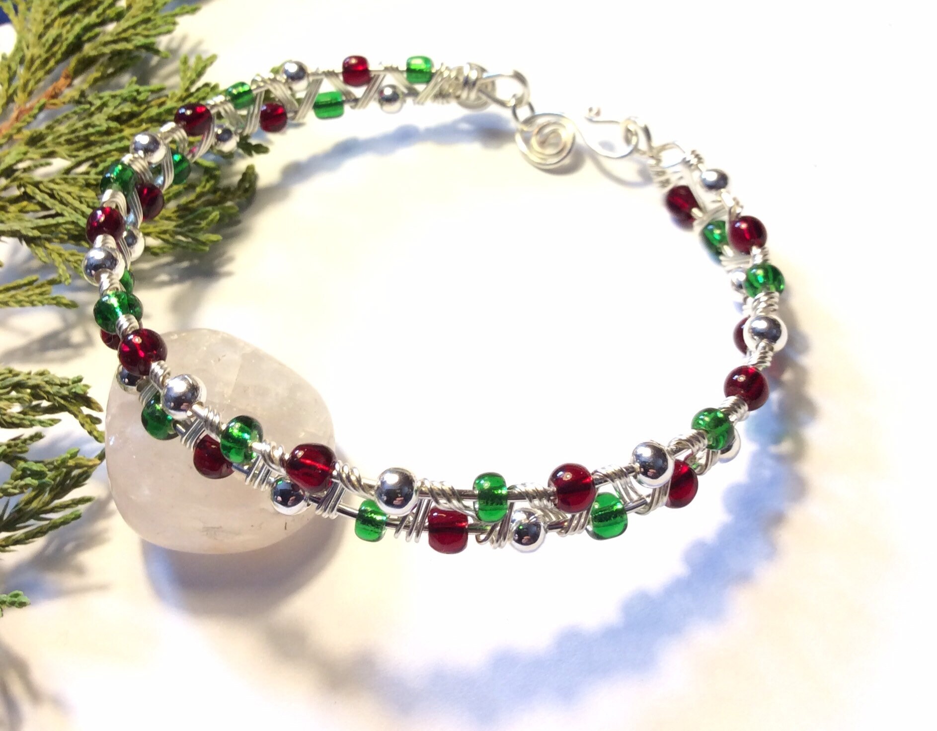 Silver Wire Zig Zag Christmas Cuff Bracelet With Red Green - Etsy