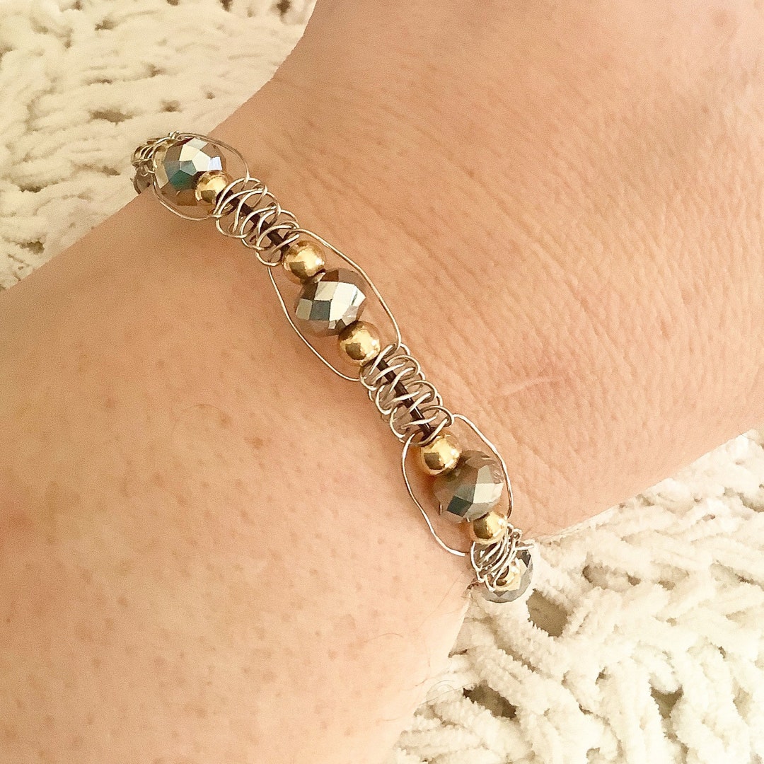 Silver and Gold Macrame Wire Bracelet - Etsy