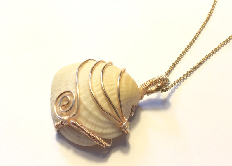Gold Wire Wrapped White Scallop Seashell Pendant - Etsy
