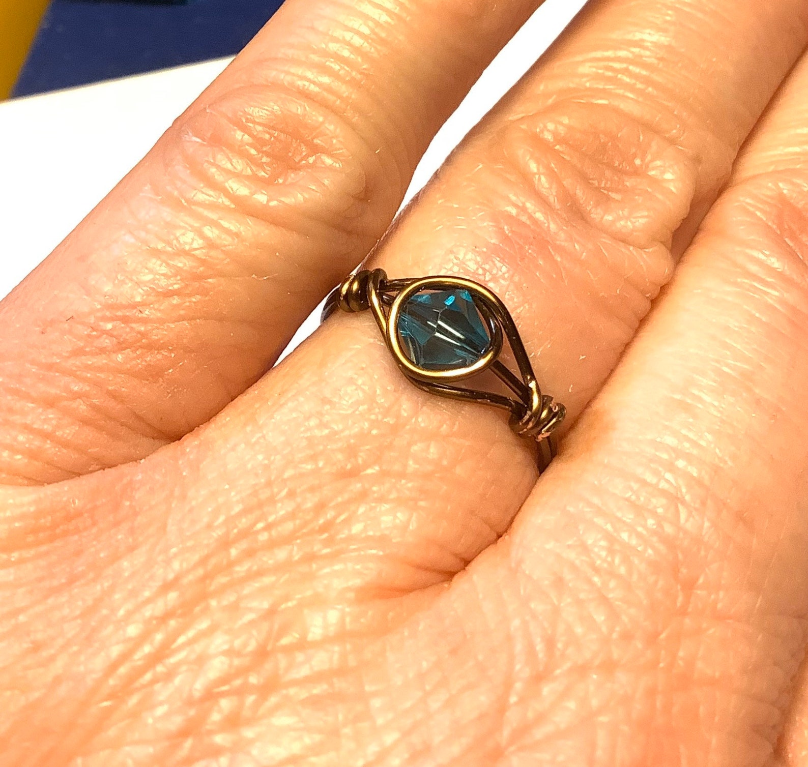 Blue Zircon Bicone Ring With Vintage Bronze Band - Etsy