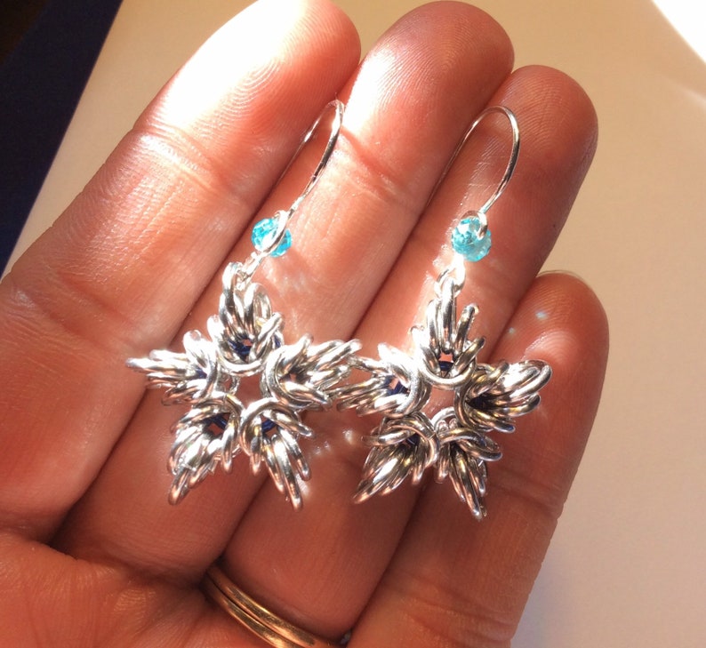 Silver Chainmaille Star/snowflake Earrings With Earhooks With - Etsy