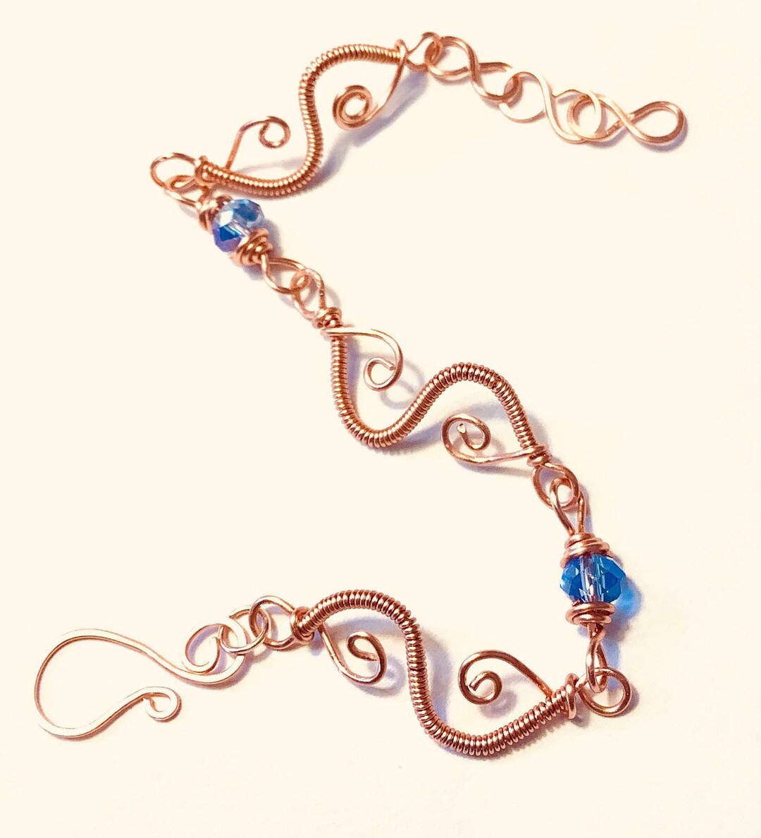 Copper Coiled S Shape Links Bracelet With Blue Crystal Beads - Etsy
