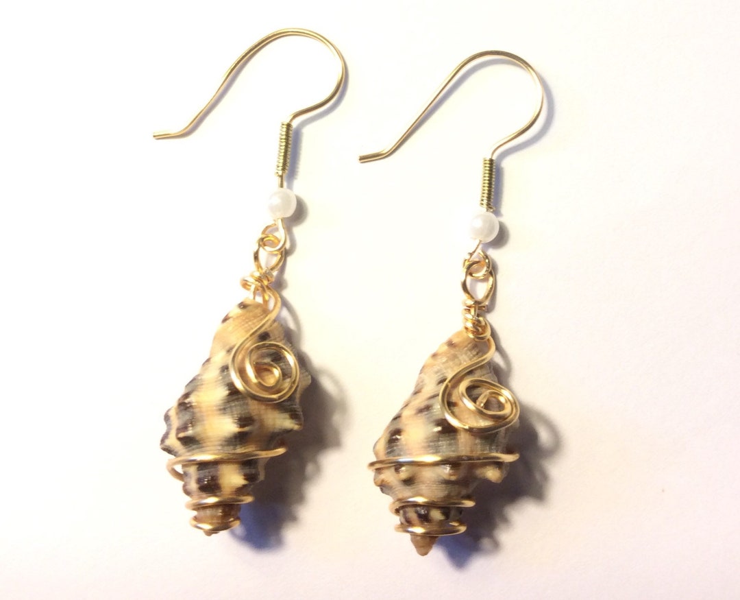 Gold Wire Wrapped Conch Seashell Earrings - Etsy