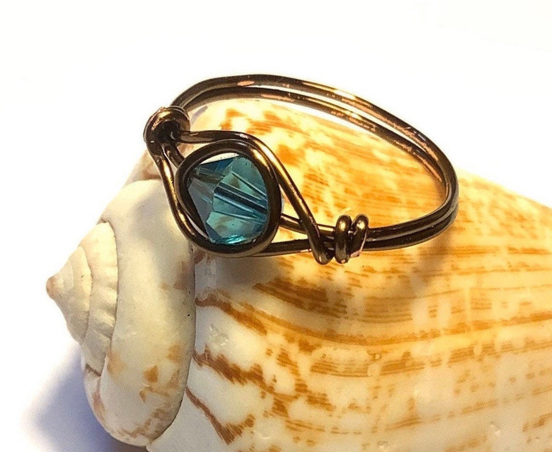 Blue Zircon Bicone Ring With Vintage Bronze Band - Etsy