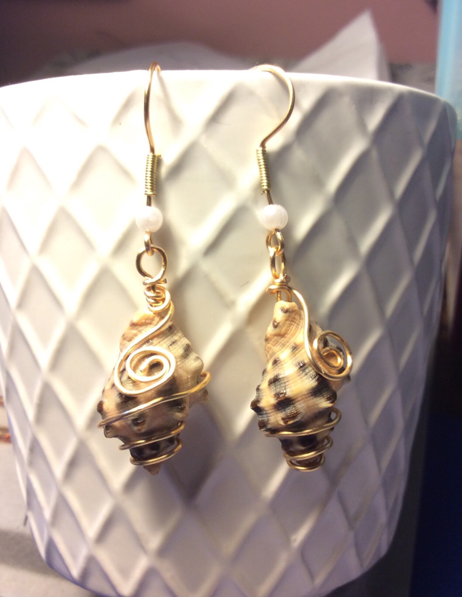Gold Wire Wrapped Conch Seashell Earrings - Etsy