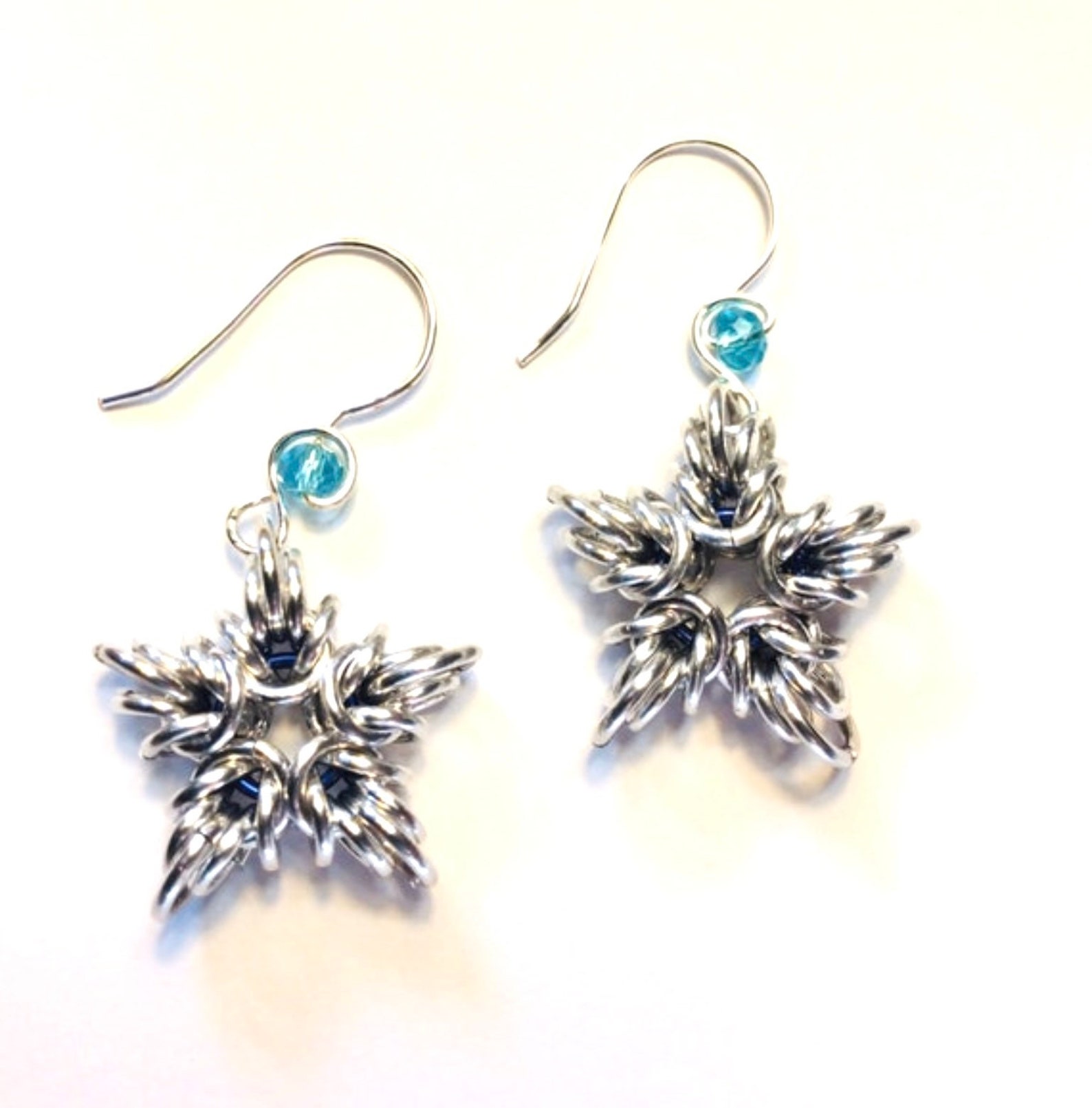 Silver Chainmaille Star/snowflake Earrings With Earhooks With - Etsy