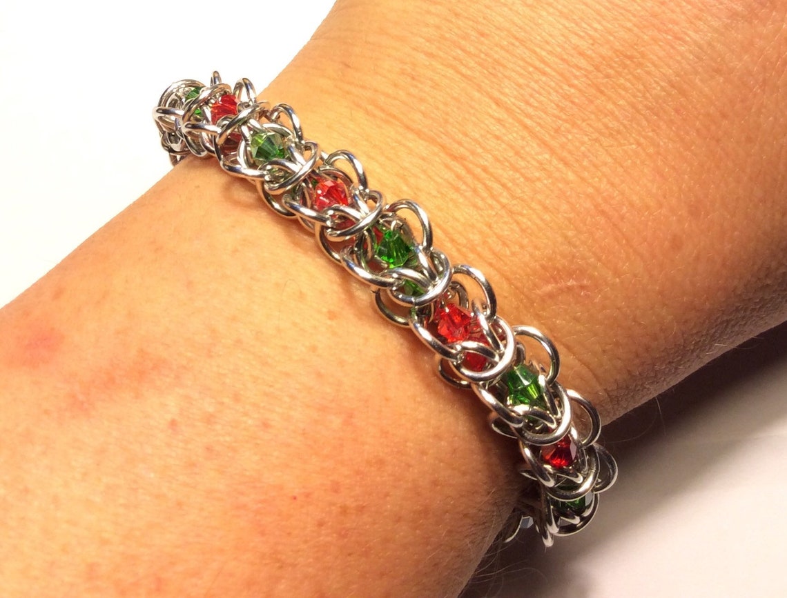 Christmas Chainmaille Bracelet Elf Weave Chainmaille with Red | Etsy