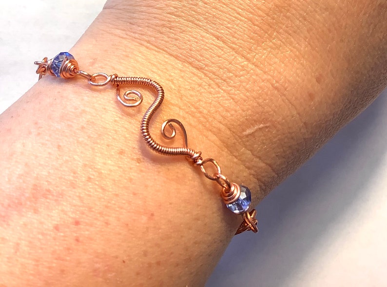 Copper Coiled S Shape Links Bracelet With Blue Crystal Beads - Etsy