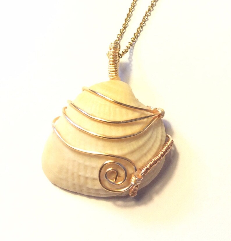 Gold Wire Wrapped White Scallop Seashell Pendant - Etsy
